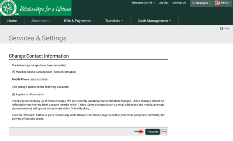 Here is how to setup text alerts with Herring Bank's online banking.